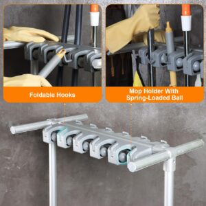 JGLDG Mobile Mop and Broom Holder，Efficient Storage Solution for Cleaning Tools Keep Your Tools Handy and Organized