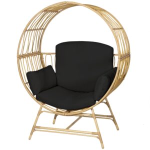 Rattan Wicker Egg Chair, Egg Basket Lounge Chair with 4 Cushions, Oversized Indoor and Outdoor Lounger Chair for Patio & Living Room, Steel Frame, 330lbs Capacity