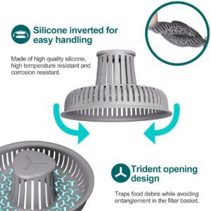 Silicone 3 in 1 Kitchen Sink Drain Strainer and Stopper Combo, 304 Stainless Steel Wraped Shell, Silicone Anti-Clogging Basket Strainer, with Handle for US Standard 3-1/2 Inch Drain