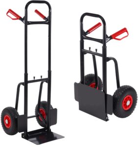 elevon folding hand truck and cart, utility dolly platform cart with telescoping handle 2 wheels, 220 lb heavy duty hand cart for luggage, travel, moving - black