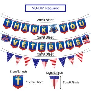 YEIRFYY Thank You Veterans Paper Banner and Pennant Banner Veterans Day Thank You for Your Service Bunting Banner Veterans Day Honoring All Who Served America Patriotic Party Decorations