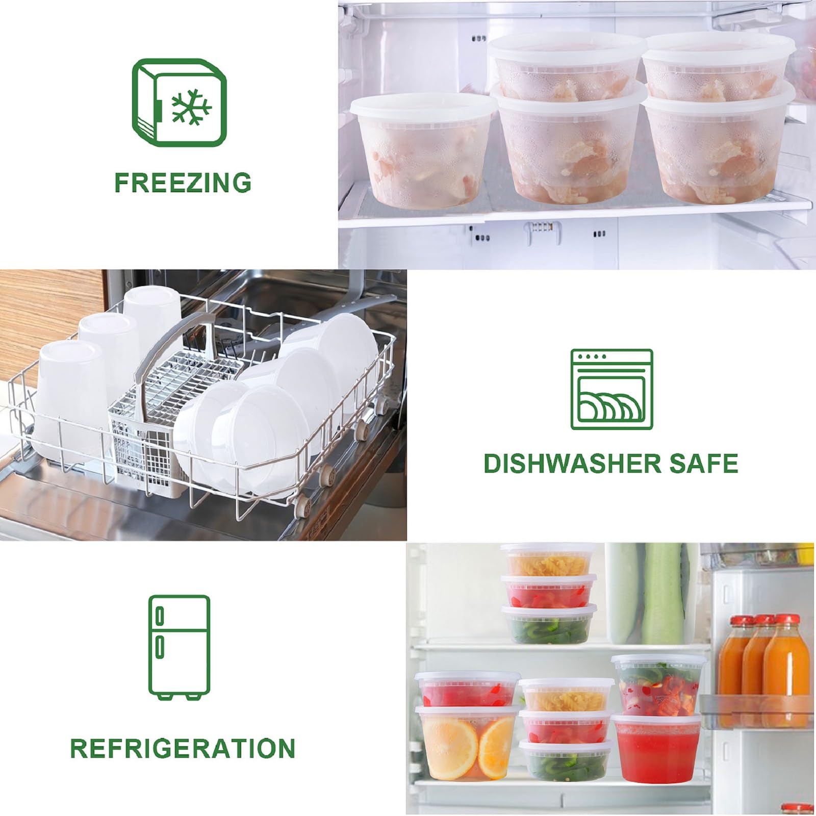 48Sets Deli Containers with Lids, Reusable Food Srorage Containers with Lids 8oz, 16oz, 32oz, Disposable Soup Containers, Microwave/ Freezer/ Dishwasher Safe,Stackable, Leakproof, BPA Free, Clear