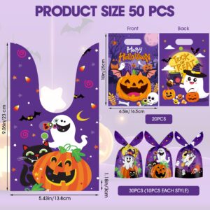 50 Pcs Halloween Treat Bags - Happy Halloween Goodie Bags with Handles, Trick or Treat Halloween Themed Goody Candy Snack Gift Bags, Cute Rabbit Ears Party Bag for Halloween Party Supplies Favors