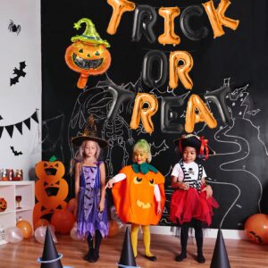 TRICK OR TREAT Black Orange Letter Balloon Banner 16 Inches Halloween Foil Balloon Party Decoration Spooky Balloons 3D Halloween Aluminum Pumpkin Balloons for Horror Halloween Night Party Supplies