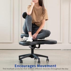 VIVO Ergonomic Mobile Cross Legged Desk Chair with Wheels, Home and Office, Flexible Kneeling Chair for Fidgeting, Adjustable Yoga Meditation Criss Cross Seat, Backrest, Black, CHAIR-CL02B-R