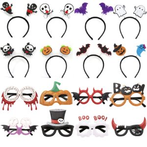 yymaylsh halloween party supplies, cute halloween headbands and glasses set for kids and adults, perfect for halloween party favors (8 headbands+8 glasses)