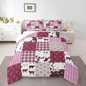 Feelyou Cow Print Comforter Set for Kids Boys Girls Cartoon Milk Cow Comforter Twin Size Farmhouse Cowhide Bedding Set Bedroom Decor Pink White Duvet Set Animal Quilt Set 2Pcs