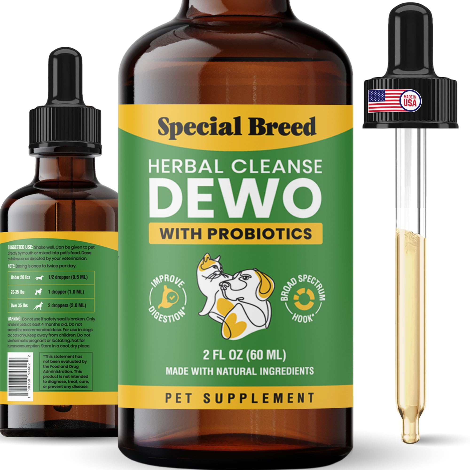 Cats and Dogs Natural Broad Spectrum, with Probiotics, Homeopathic Support and Breeds, Made in The USA, 2oz