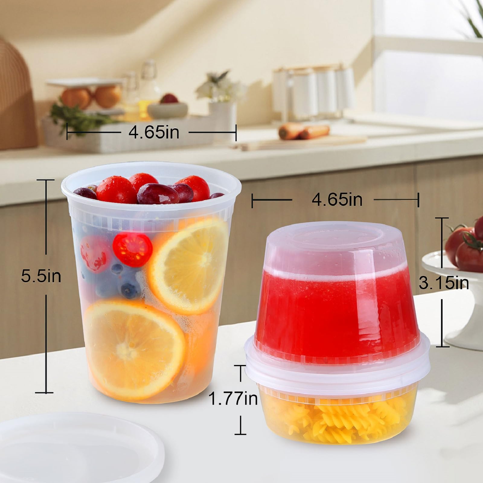 48Sets Deli Containers with Lids, Reusable Food Srorage Containers with Lids 8oz, 16oz, 32oz, Disposable Soup Containers, Microwave/ Freezer/ Dishwasher Safe,Stackable, Leakproof, BPA Free, Clear