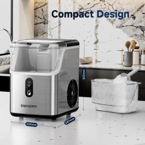 EUHOMY Nugget Ice Makers Countertop, Pebble Ice Maker Machine with 34lbs/24H Soft Ice, Self-Cleaning Sonic Ice Maker with Ice Scoop&Basket, Pellet Ice Maker for Home/Kitchen/Office(Stainless Steels)