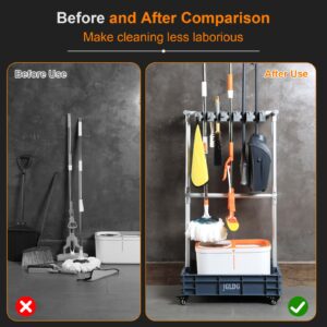 JGLDG Mobile Mop and Broom Holder，Efficient Storage Solution for Cleaning Tools Keep Your Tools Handy and Organized