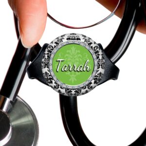 flower damask stethoscope name tag personalized adjustable yoke id label - you fully customize - hospital nurse accessories for work, doctor graduation gift