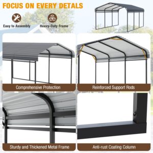 EBE 10 x 15 FT Metal Carport, Heavy Duty Carport with Galvanized Steel Roof, Outdoor Carport Canopy Garage Shelter Shade for Car, SUV, Truck and Boats