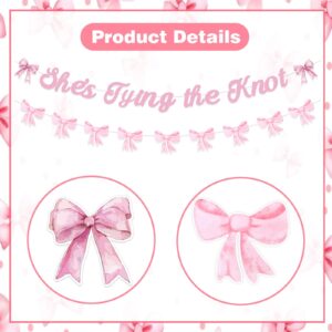 Cheereveal Bow Themed Bridal Shower Decorations Set, Pink She’s Tying the Knot Banner Sign and Bow Garland for Coquette Princess Bachelorette Wedding Engagement Party Decor Supplies