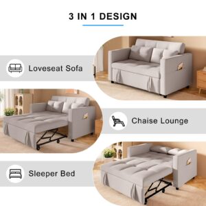 PUREMIND 3 in 1 Pull Out Sleeper Sofa Bed, Velvet Convertible Couch Bed with Adjustable Backrest, Pull Out Bed Couch with 2 Pillows, Loveseat Sleeper Bed with Pullout Bed for Living Room