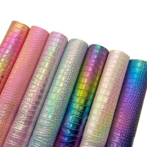 8 x 12 inches holographic iridescence crocodile faux leather sheets, 7pcs a4 shiny alligator textured synthetic leather fabric for crafts making leather earrings, bows,sewing ﻿