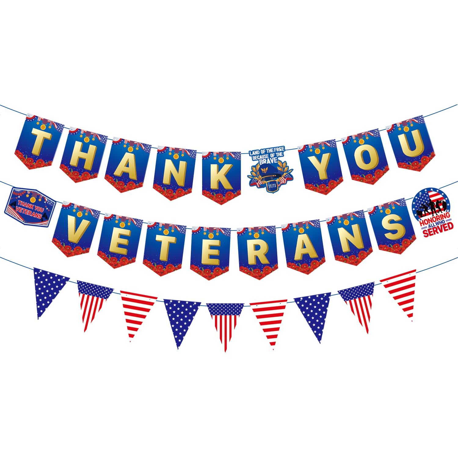 YEIRFYY Thank You Veterans Paper Banner and Pennant Banner Veterans Day Thank You for Your Service Bunting Banner Veterans Day Honoring All Who Served America Patriotic Party Decorations