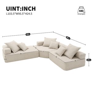 LUMISOL Oversized Modular U Shaped Sectional Sofa, Luxury Boucle Floor Couch Set, Convertible Sleeper Couch, Spacious Foam-Filled Sofa Bed for Living Room, 3 PC Free Combination, L Shaped, Beige