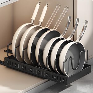 outioe pots and pans organizer under cabinet,sliding pot lid organizer for cabinet,pull out cabinet organizer with 8 adjustable dividers (black) (black)