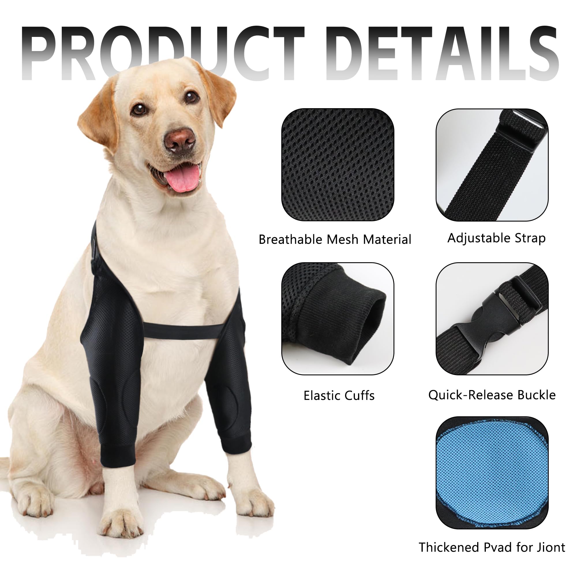 Dog Elbow Protector Elbow Pads for Calluses, Dog Recovery Suit Elbow Sleeves, Breathable Mesh Dog Elbow Protector Elbow Pads, Adjustable Dog Knee Brace Elbow Joint Support Wrap Stop Licking Wounds, M