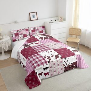 Feelyou Cow Print Comforter Set for Kids Boys Girls Cartoon Milk Cow Comforter Twin Size Farmhouse Cowhide Bedding Set Bedroom Decor Pink White Duvet Set Animal Quilt Set 2Pcs