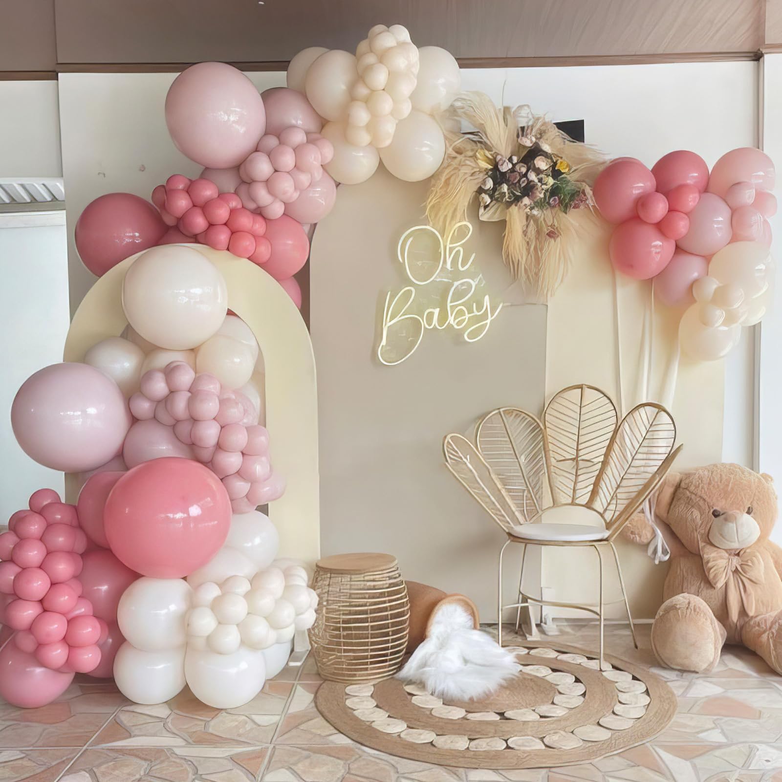 Dusty Pink White Balloons, 50Pcs 12 Inchs Blush Pink Sand White Metallic Gold Balloons for Girls Princess Birthday Party Wedding Anniversary Bridal Engagementl Baby Shower Decorations