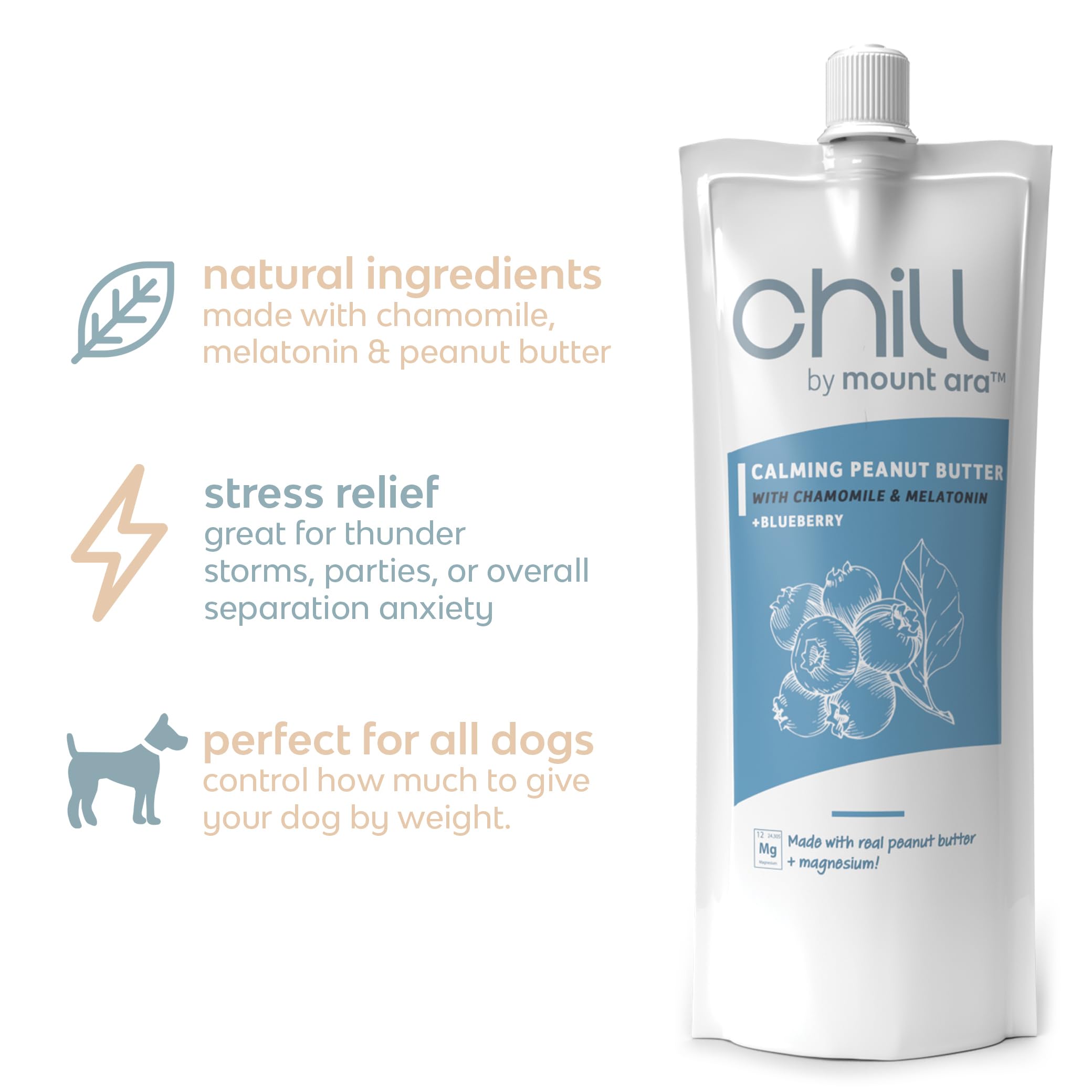 Calming Peanut Butter for Dogs – Dog Calming Peanut Butter with Chamomile, Melatonin, Magnesium and Blueberry, Helps Reduce Anxiety in Dogs, 8 Ounces