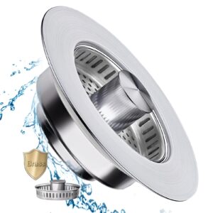 universal kitchen sink drain strainer 3 in 1 【 304 stainless steel & brass material】 pop up kitchen sink stopper with metal basket strainer,sink strainer stopper for us standard 3 1/2" kitchen drain