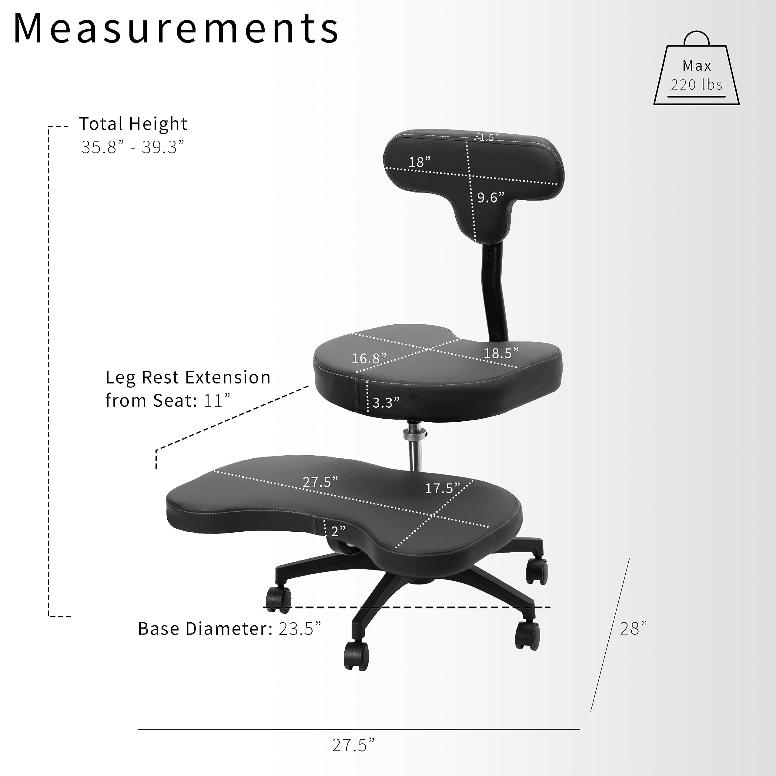 VIVO Ergonomic Mobile Cross Legged Desk Chair with Wheels, Home and Office, Flexible Kneeling Chair for Fidgeting, Adjustable Yoga Meditation Criss Cross Seat, Backrest, Black, CHAIR-CL02B-R