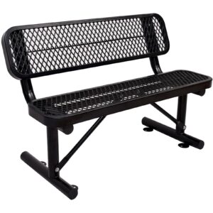 4ft/48'' outdoor garden bench, cast iron metal frame patio park bench with backrest, portable expanded metal black bench, commercial-grade outdoor seating for lawn, patio, park, yard, garden, porch