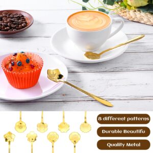 40 PCS Flower Dessert Spoons, Stainless Steel Sugar Stirring Coffee Spoons, Small Tea Spoons Cafe Spoons, Golden Cute Coffee Teaspoon Mini Tableware in 8 Styles