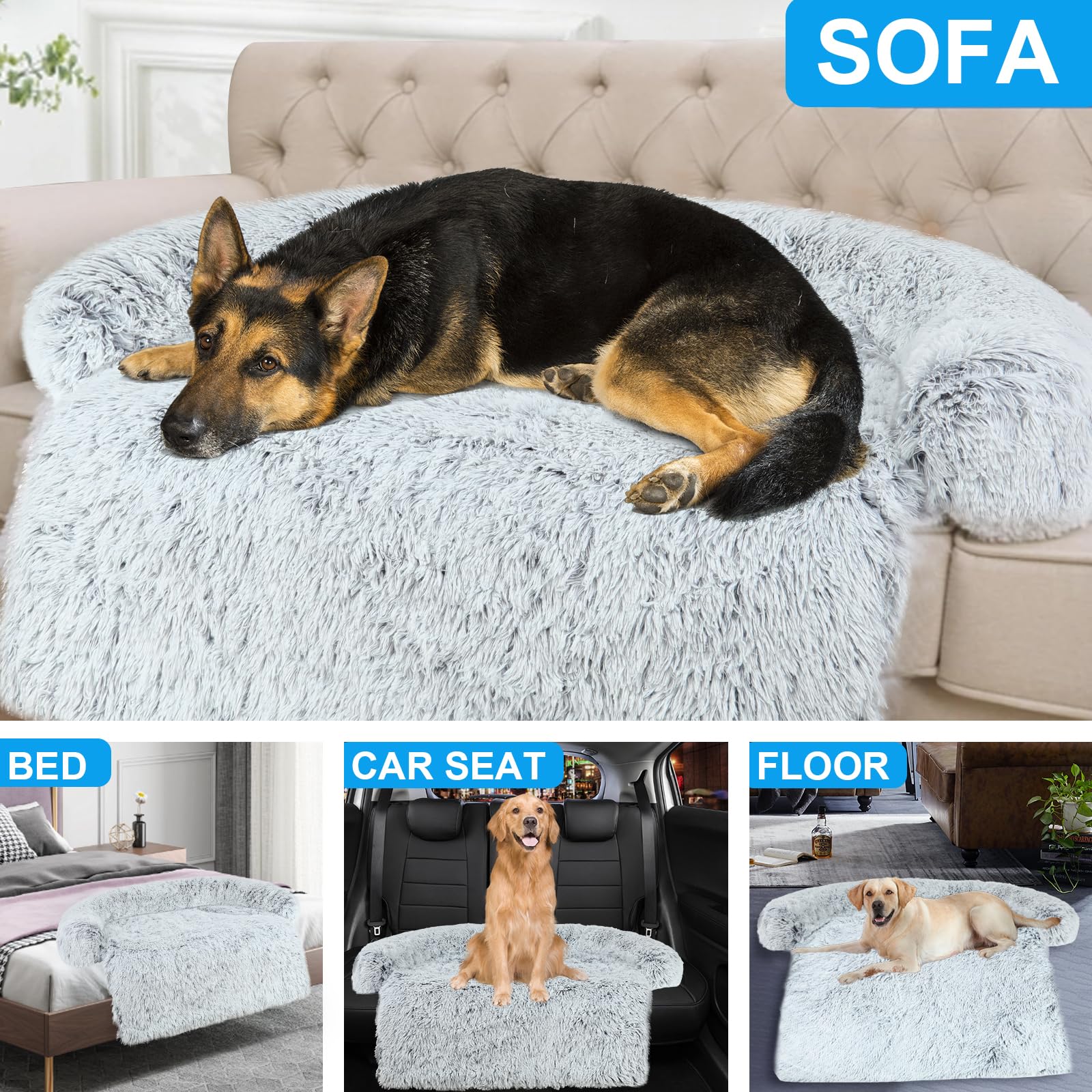 41" Dog Couch Bed Protector for Dogs Memory Foam, Removable Fluffy Plush Pet Dog Couch Cover for Dogs Washable, Dog Sofa Bed, Waterproof Dog Bed for Couch, Dog Cover for Couch for Furniture Protector