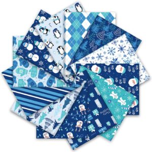 jarthenaamcs 12pcs winter cotton fabric bundles 18 x 22 inch snowflake snowman santa penguin fat quarters blue white sewing fabrics for xmas winter diy craft party decor