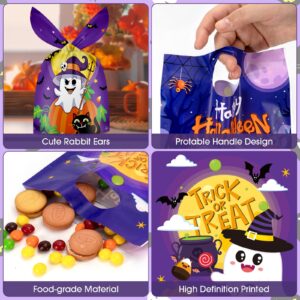 50 Pcs Halloween Treat Bags - Happy Halloween Goodie Bags with Handles, Trick or Treat Halloween Themed Goody Candy Snack Gift Bags, Cute Rabbit Ears Party Bag for Halloween Party Supplies Favors