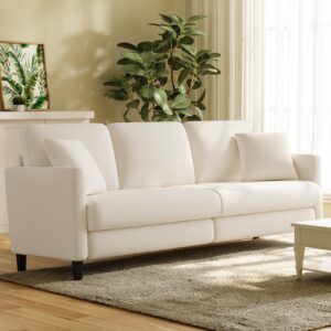 Welzona 83" Sofas for Living Room, Comfy Love Seat Couches, Teddy Fleece Loveseat Sofa, Tool-Free Setup Couches for Living Room, All-Wood Sofa Couch, Small Couch 2 Pillow Included, Beige