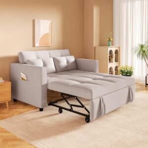 puremind 3 in 1 pull out sleeper sofa bed, velvet convertible couch bed with adjustable backrest, pull out bed couch with 2 pillows, loveseat sleeper bed with pullout bed for living room