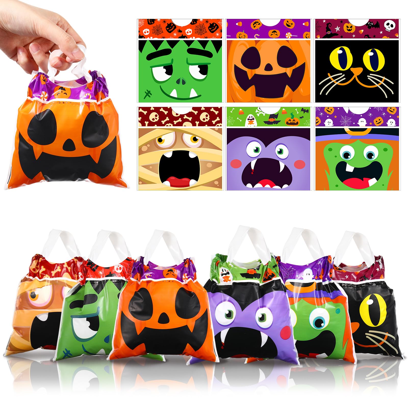 Funnymoom 60 Pcs Halloween Party Favors Bags Halloween Drawstring Treat Bags Halloween Candy Goodie Bags for Kids Trick or Treat Plastic Halloween Party Gift Bags for Halloween Birthday Party Supplies