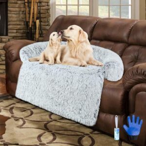 41" dog couch bed protector for dogs memory foam, removable fluffy plush pet dog couch cover for dogs washable, dog sofa bed, waterproof dog bed for couch, dog cover for couch for furniture protector