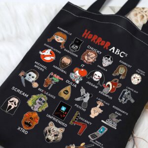 G2TUP Horror Movies Characters Canvas Bag Scary Movies Reusable Tote Bag Halloween Candy Bag (Horror ABC BL TG)