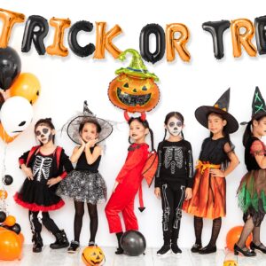 TRICK OR TREAT Black Orange Letter Balloon Banner 16 Inches Halloween Foil Balloon Party Decoration Spooky Balloons 3D Halloween Aluminum Pumpkin Balloons for Horror Halloween Night Party Supplies