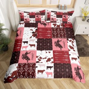 feelyou wild west cowboy duvet cover twin size western decor bedding set ultra soft farmhouse horse cow comforter cover set rodeo cowboy red bedspread cover room decor bedclothes zipper,no comforter