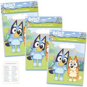 unique bluey birthday party supplies set - bundle with 24 plastic bluey party favor bags and checklist – bluey birthday decorations & birthday party supplies