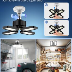 HAPYLUMI 120W LED Garage Light - 12000LM Garage Lights Ceiling Led with 4 Adjustable Panel Garage LED Lighting Screw in E26/E27 Bulb Socket 6500K LED Shop Light for Garage Basement Attic Barn