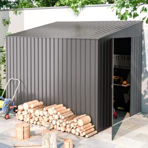 aecojoy shed lean to storage shed, outdoor 6' x 8' metal wall side bike shed & outdoor storage, garden storage cabinet for backayrd, patio and outdoor use in dark grey