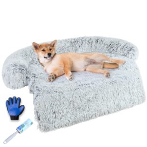 45" Dog Couch Bed Protector for Dogs Memory Foam, Removable Fluffy Plush Pet Dog Couch Cover for Dogs Washable, Dog Sofa Bed, Waterproof Dog Bed for Couch, Dog Cover for Couch for Furniture Protector