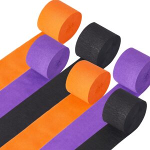 halloween party streamers, black orange purple crepe paper kit 6 rolls, halloween decorations ceiling hanging backdrop scary party supplies diy crepe paper roll