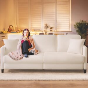 welzona 83" sofas for living room, comfy love seat couches, teddy fleece loveseat sofa, tool-free setup couches for living room, all-wood sofa couch, small couch 2 pillow included, beige