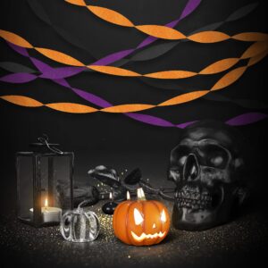 Halloween Party Streamers, Black Orange Purple Crepe Paper Kit 6 Rolls, Halloween Decorations Ceiling Hanging Backdrop Scary Party Supplies DIY Crepe Paper Roll