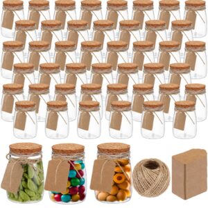 nitial 50 pack 5 oz plastic jars with lids bulk yogurt containers with lids gift jars with diy craft twine and labels gifts for birthday wedding halloween christmas party favor(brown,cork lid)