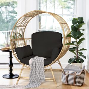 Rattan Wicker Egg Chair, Egg Basket Lounge Chair with 4 Cushions, Oversized Indoor and Outdoor Lounger Chair for Patio & Living Room, Steel Frame, 330lbs Capacity